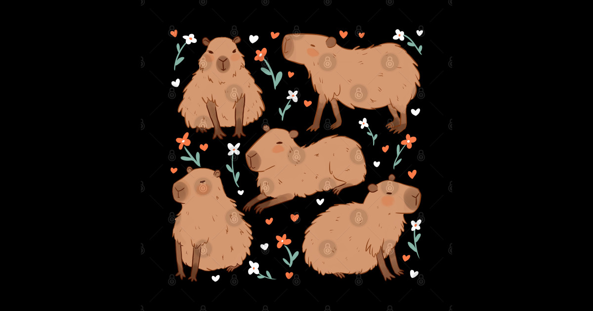 Cute capybaras illustration - Capybara Art - Sticker | TeePublic