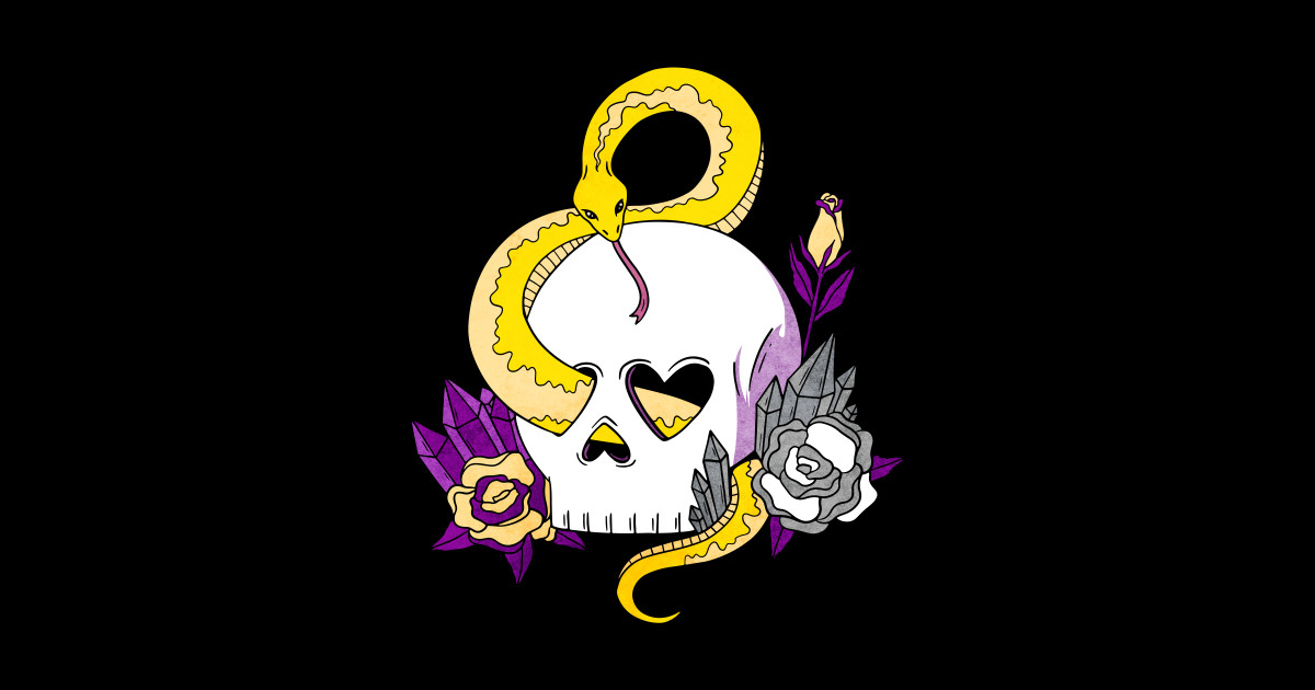 Non Binary Pride Flag Skull Snakes Roses Sublte LGBTQ - Non Binary - T ...
