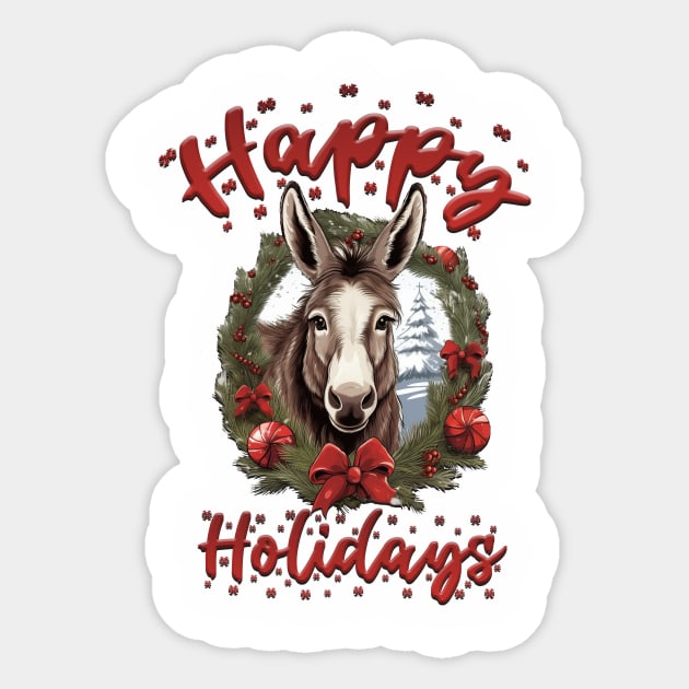 Donkey Happy Holidays Design - Happy Holidays - Sticker | TeePublic