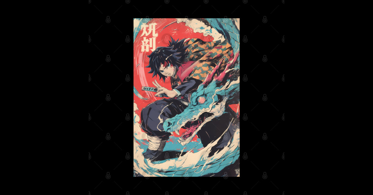 Giyu Dragon Water Breathing Form - Demon Slayer - Sticker | TeePublic