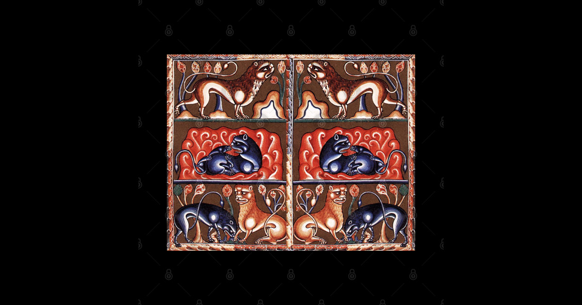 MEDIEVAL BESTIARY, Lion Like Beasts White Red Blue Fantasy Animals ...