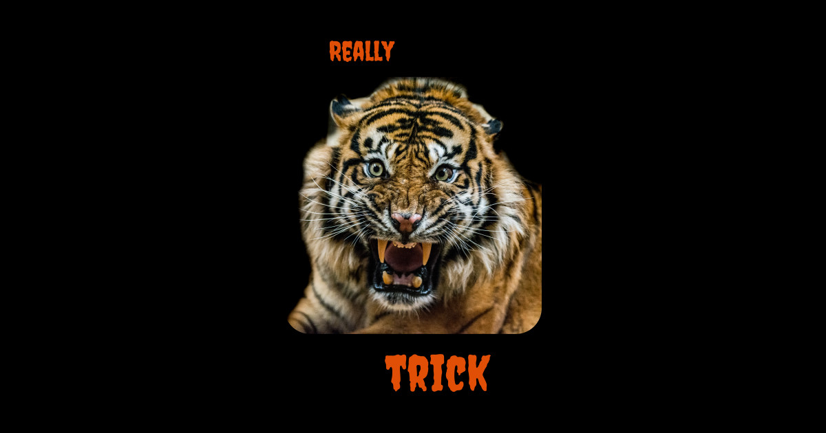 You Really Wanna Know the Trick? (Tiger) - Halloween - Sticker | TeePublic