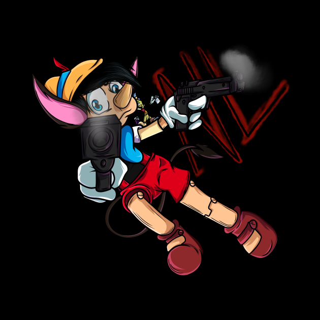 Puppet with Guns - Pinocchio - Pin | TeePublic