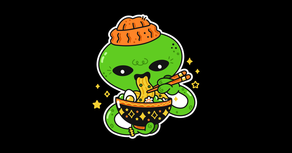 Alien eat ramen - Alien - Sticker | TeePublic