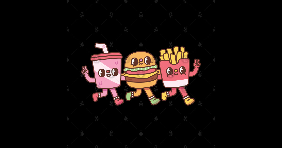 Cute Soda Burger And Fries Besties - Fast Food - Sticker | TeePublic