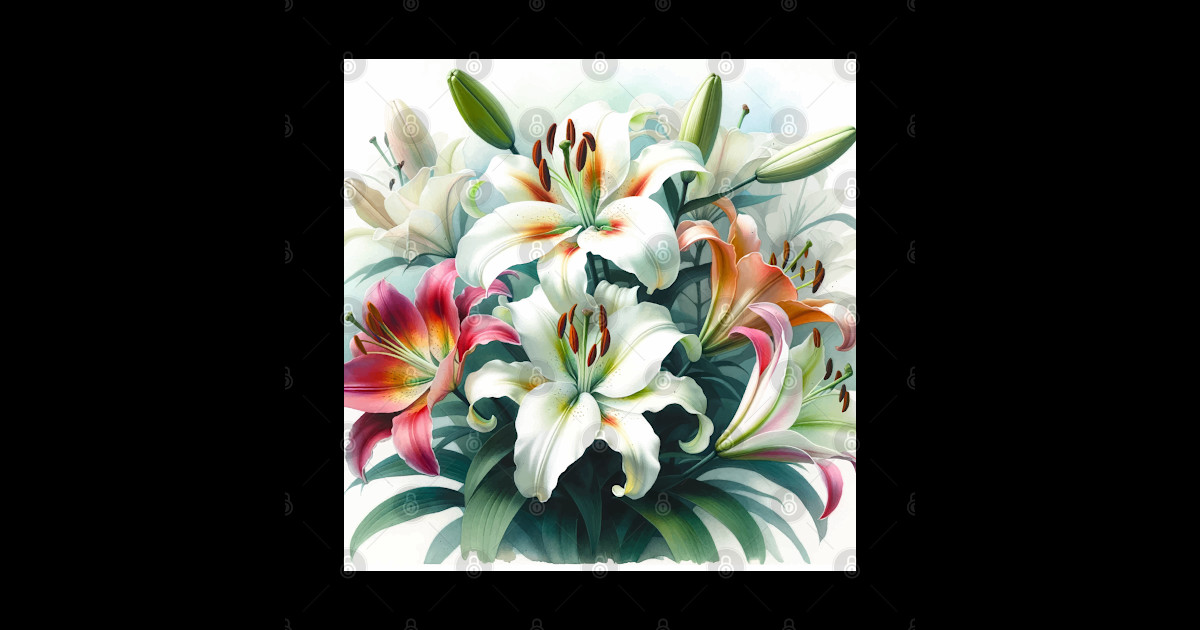 Vibrant Lilies Decor - Watercolor Flower - Watercolor Flowers - Sticker ...