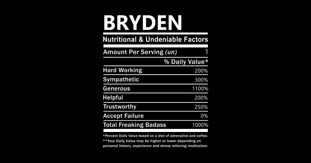 Bryden Name T Shirt - Bryden Nutritional and Undeniable Name Factors ...
