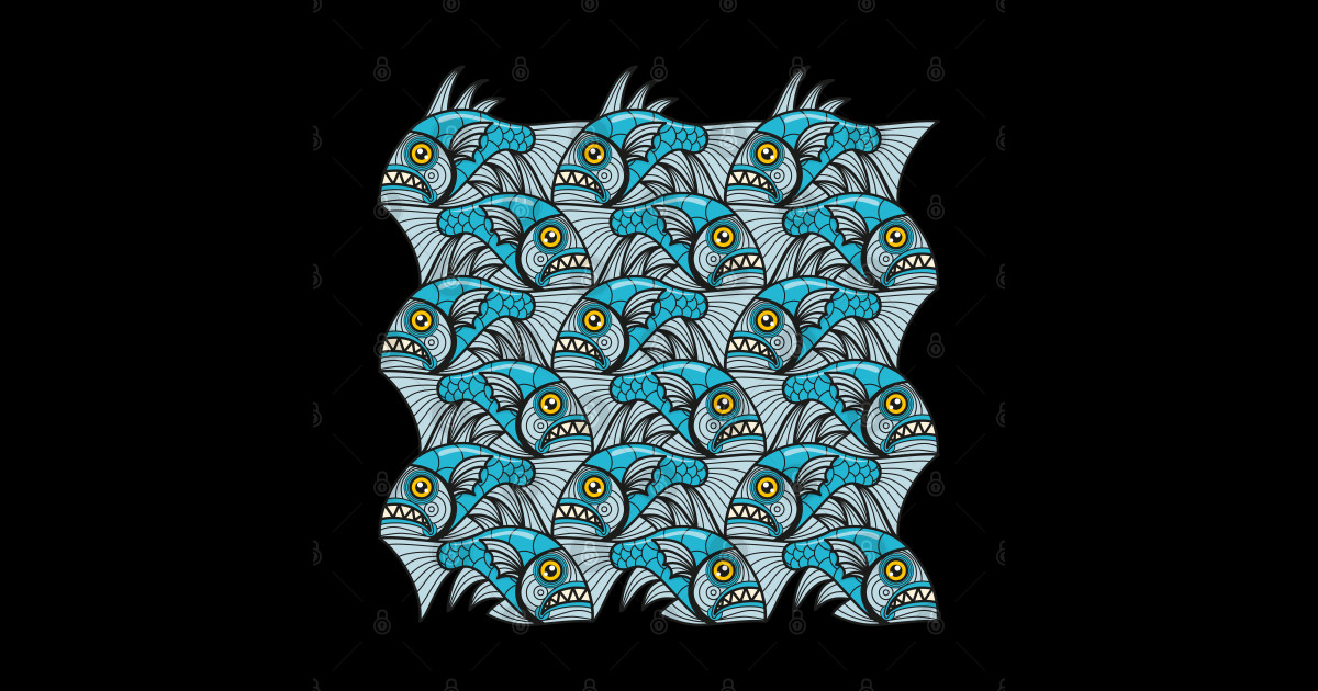 Cyan Escher Fish Pattern - Escher - Posters and Art Prints | TeePublic