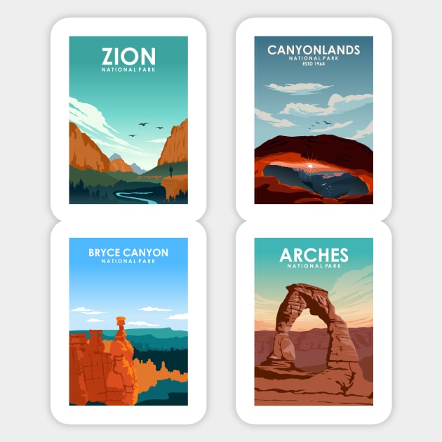 Utah National Parks Travel Poster Sticker Collection - Zion - Sticker ...