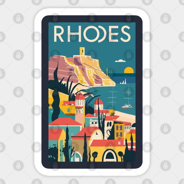 A Vintage Travel Illustration of Rhodes - Greece - Rhodes - Sticker ...