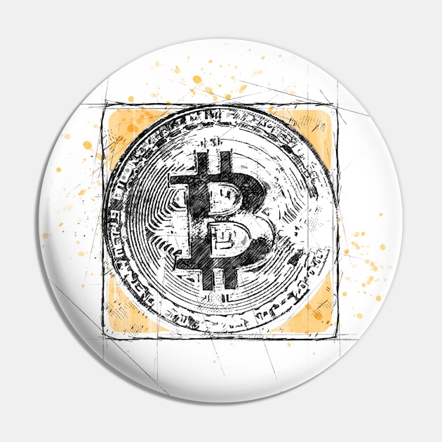 Bitcoin BTC Sketch - Cryptocurrency - Pin | TeePublic