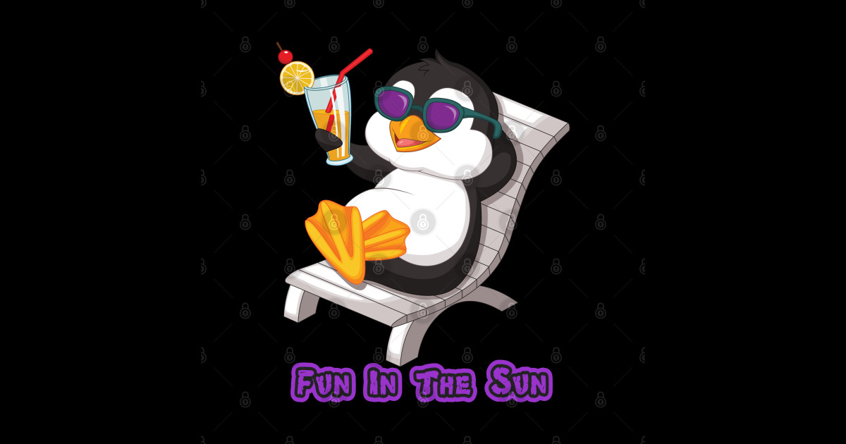 Pengiuin Cute Sunbathing Cartoon Fun In The Sun - Penguin - Sticker ...