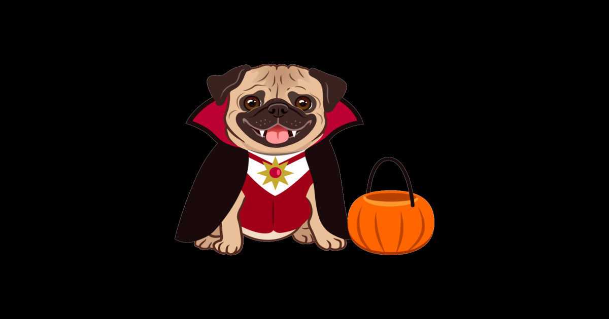 Halloween pug dog in vampire costume cartoon illustration. Cute ...