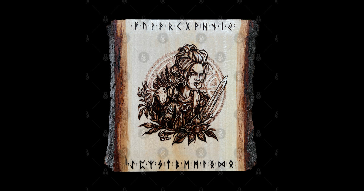 Valkyrie pyrography print! wood texture - Valkyrie - Sticker | TeePublic