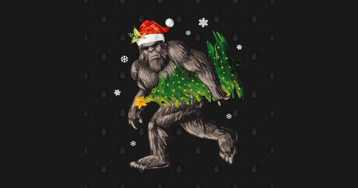 Sasquatch Carrying Christmas Tree Xmas Holiday Celebration - Funny ...