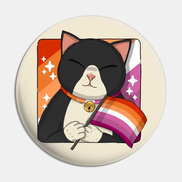 Cute Tuxedo Cat Holding Lesbian Pride Flag - Lesbian Pride - Pin ...