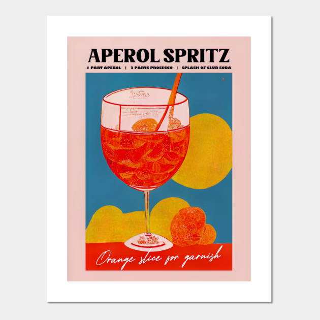 Retro Aperol Spritz Poster Pink View Homebar, Kitchen Bar Prints ...