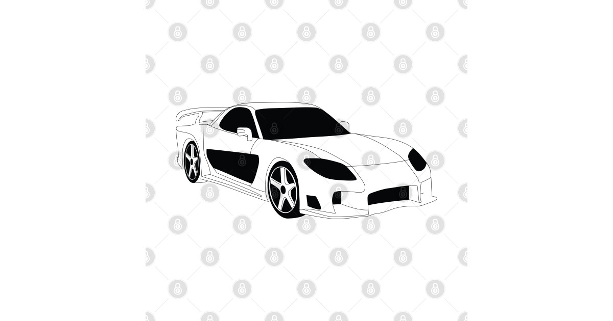 FF Mazda RX7 Black Outline - Car - T-Shirt | TeePublic