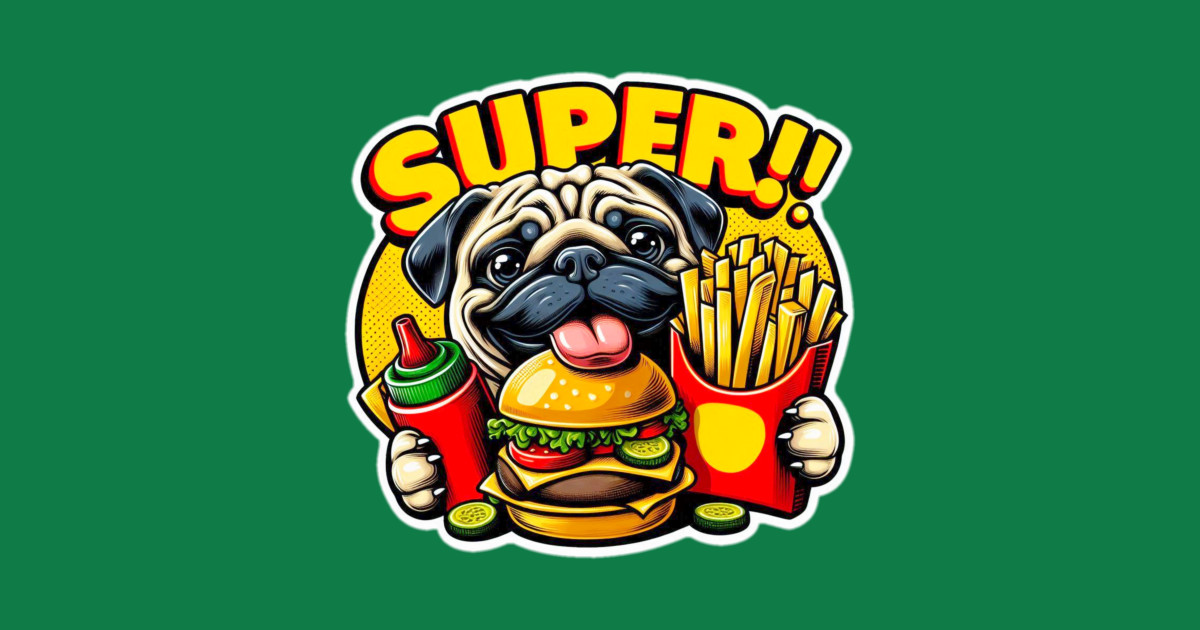 PUG EATING BURGER AND FRIES 8 - Pug Eating Burger And Fries - T-Shirt ...