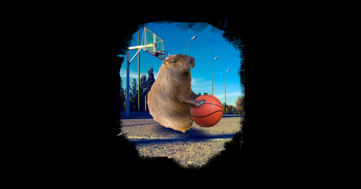 Capybara Playing Basketball - Capybara Playing Basketball - Sticker ...