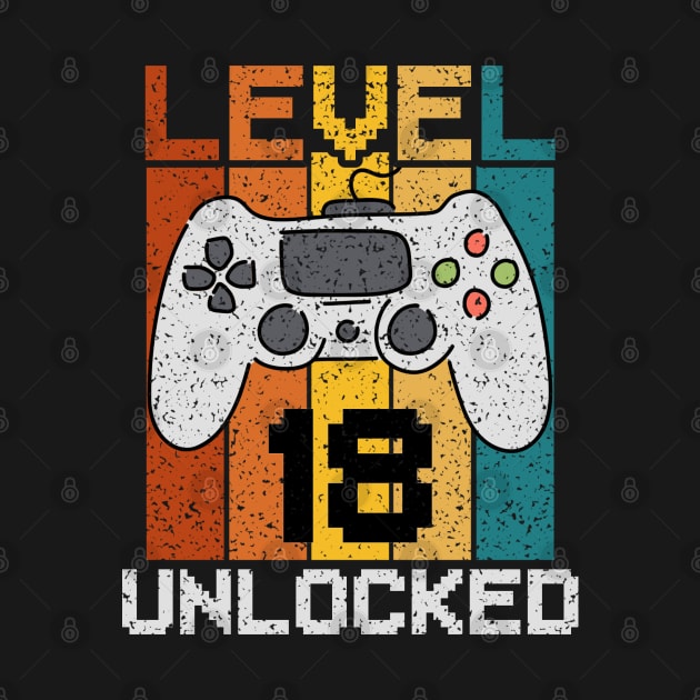 Level 18 Unlocked, Retro 18th Birthday Gamer - Level Unlocked - T-Shirt ...