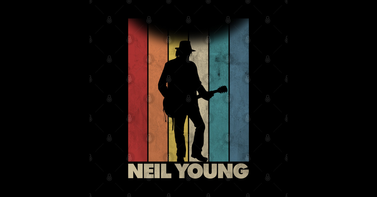 Neil Young - Distressed Retro Silhouette - Neil Young - Sticker | TeePublic