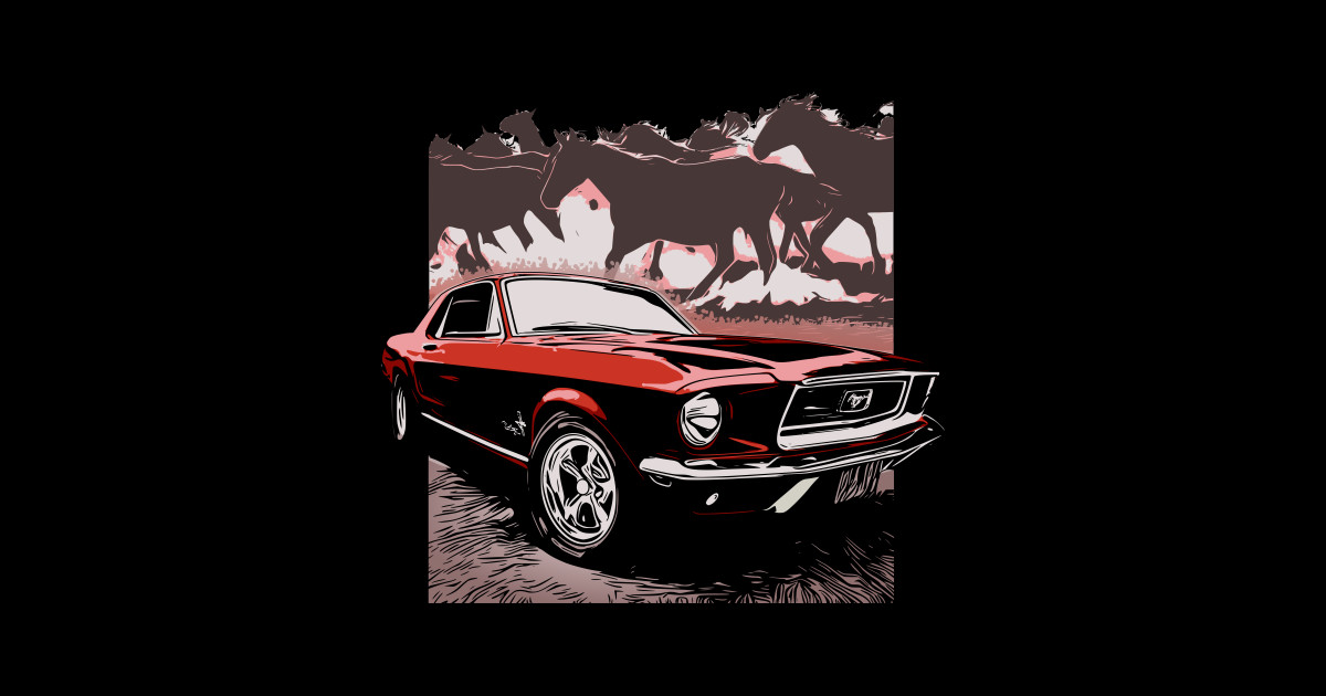 Red 1968 Ford Mustang with Horses - Mustang - Posters and Art Prints ...