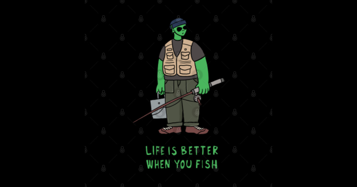 alien fishing - Fishing - Sticker | TeePublic