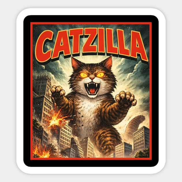 Cat Attack - Giant Monster Cat Attacking City - Cat Attack - Sticker ...