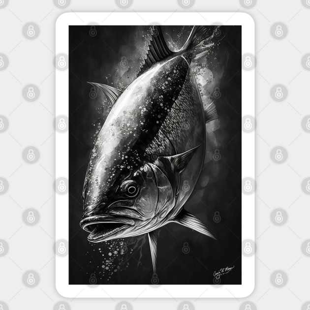 Tuna Swimming India Ink On Black - Tuna - Sticker | TeePublic