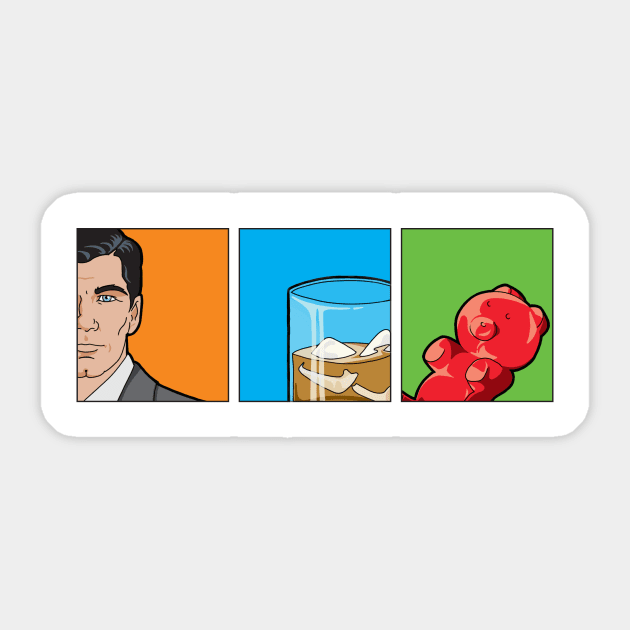 scotch and gummy bears - Archer - Sticker | TeePublic