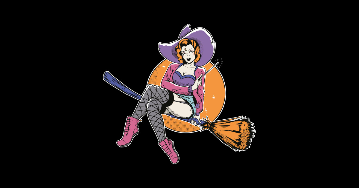Retro Sexy Witch On A Broomstick Vintage Witch Pin Up Sexy Witch