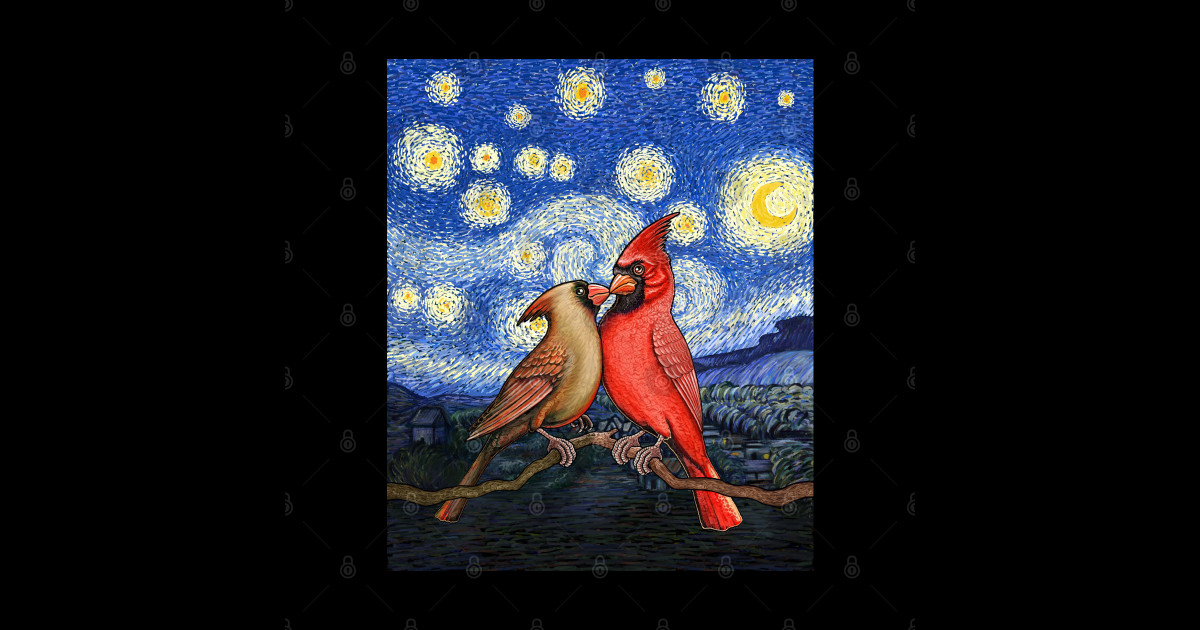 Red Cardinal bird Van Gogh starry night cute cardinals couple - Red ...