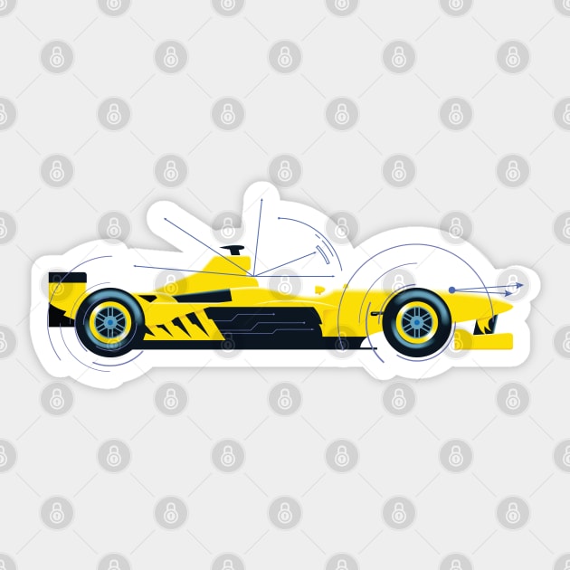 Yellow Formula 1 Car - Yellow Formula 1 Car - Sticker | TeePublic