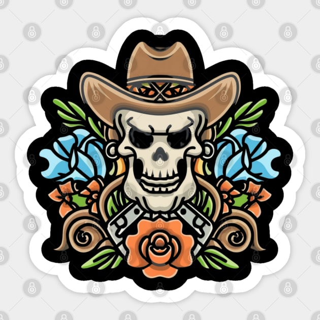 Traditional Cowboy Skull tattoo - Skull Tattoo - Sticker | TeePublic