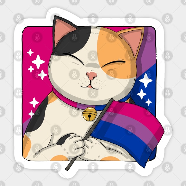 Cute Calico Cat Holding Bisexual Pride Flag - Bisexual Pride - Sticker ...