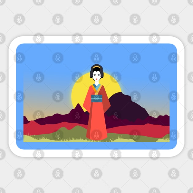 Geisha Rising Sun Mount Fuji - Geisha - Sticker | TeePublic