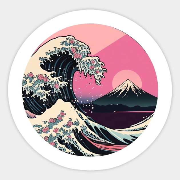 The Great Wave Pink Retro - The Great Wave - Sticker | TeePublic