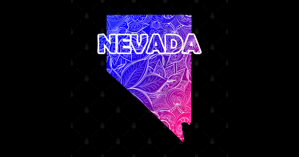 Colorful mandala art map of Nevada with text in blue and violet ...