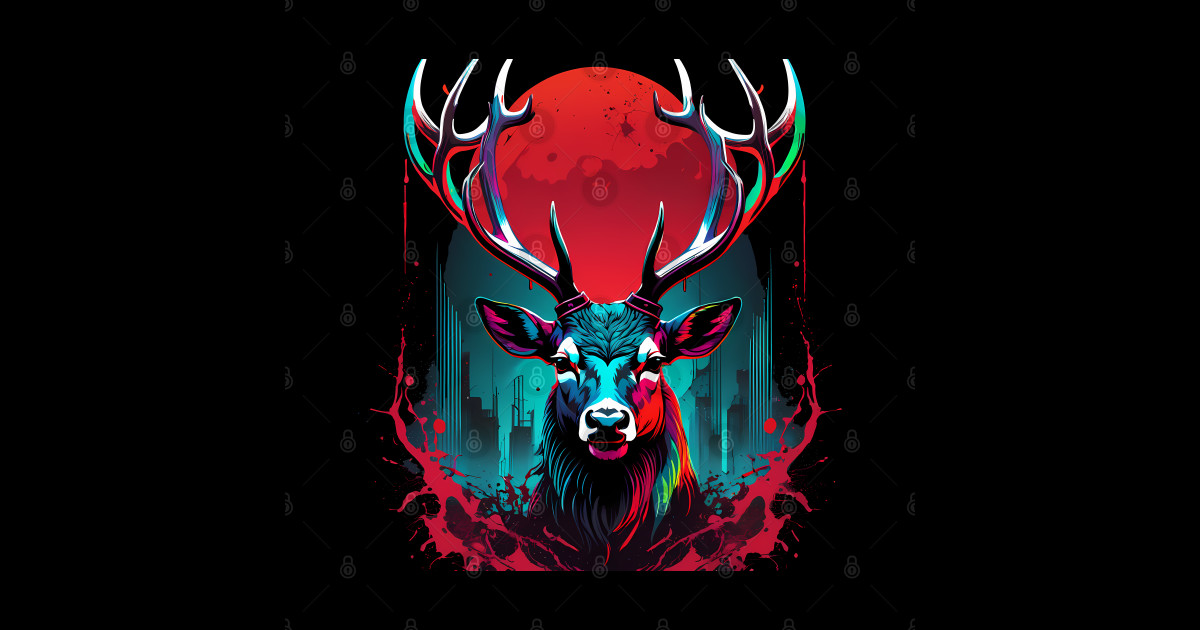 stag face bloodmoon - Stag Face - Sticker | TeePublic