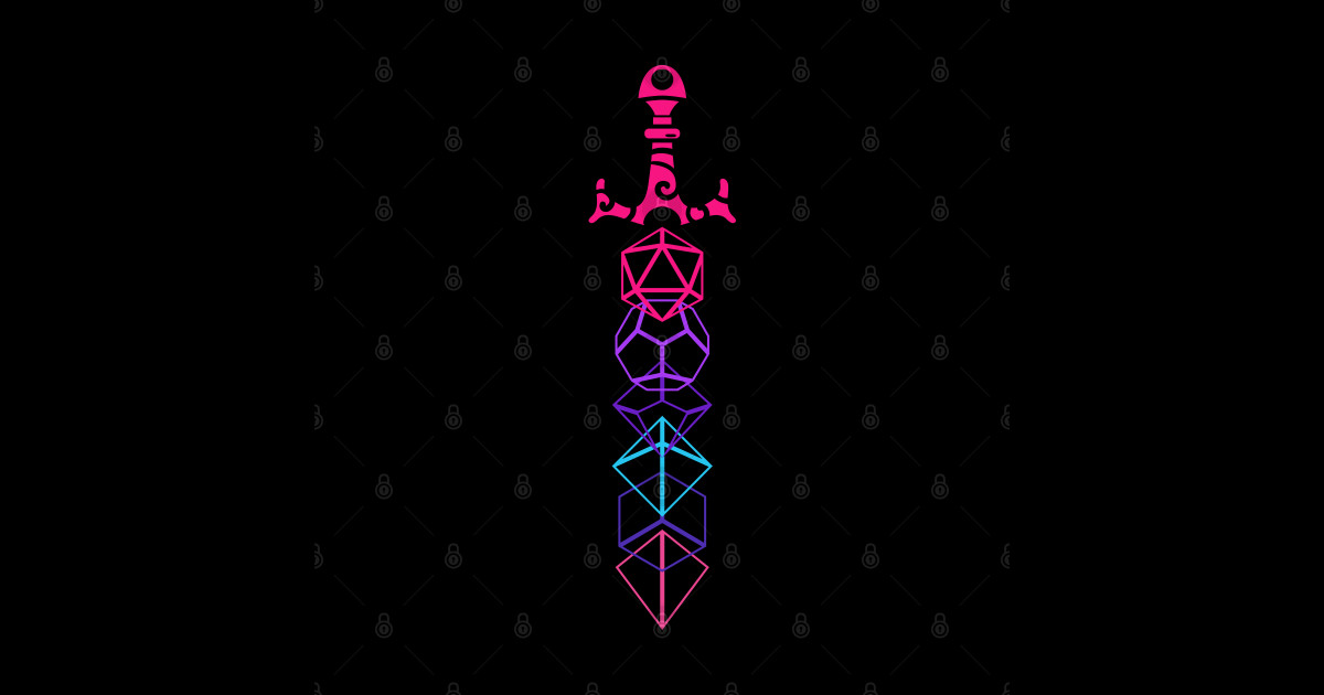 Cyberpunk Neon Polyhedral Dice Sword - Dungeons And Dragons - Sticker ...