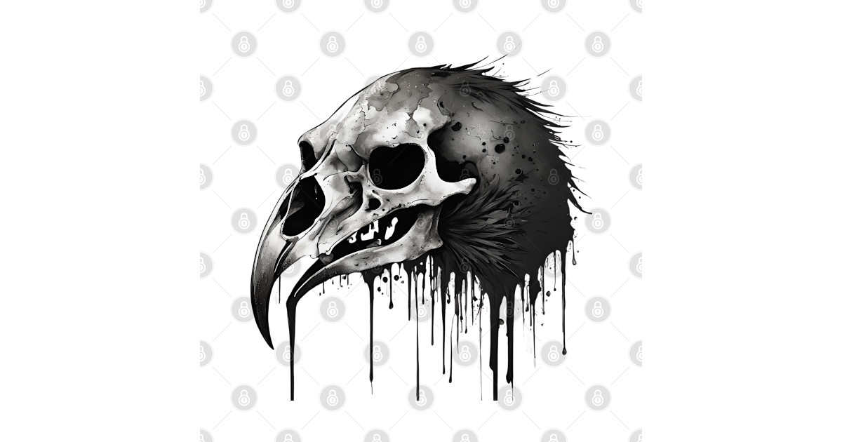 Graffiti Crow Skull Art | Edgy Black & Grey Design with Paint Drips ...