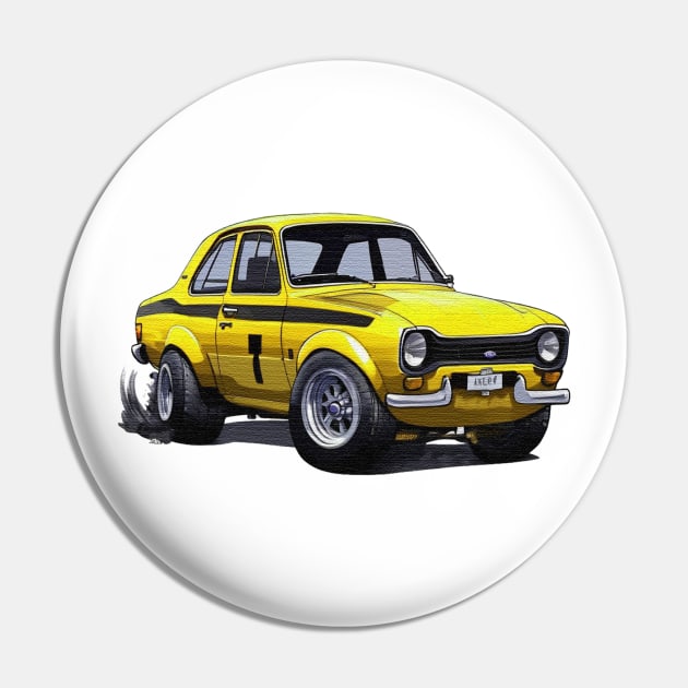cartoon Ford Escort MK1 yellow - Ford Escort - Pin | TeePublic