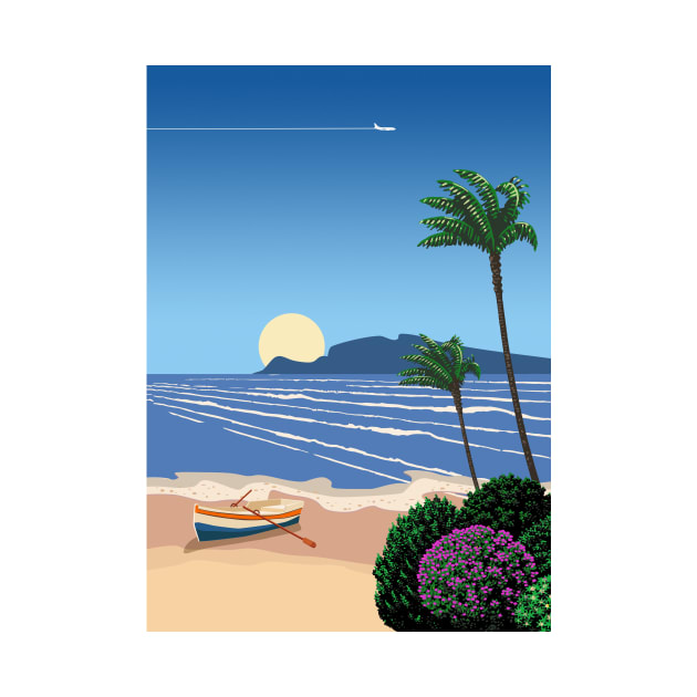 Cyprus. Beach with boat, sunrise - City Pop art - City Pop Art - T ...