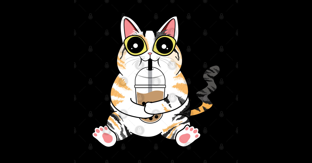 Boba Drinking Cat | Calico Cat - Boba Drinking Calico Kitty - Sticker ...