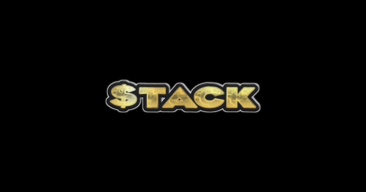 Shiny black and gold STACK word design - Money - Sticker | TeePublic