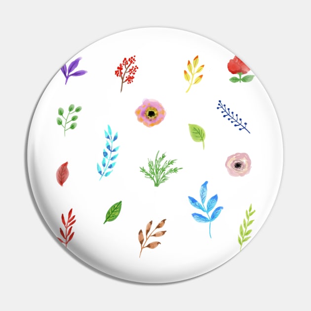 Watercolor floral sticker pack - Watercolor - Pin | TeePublic