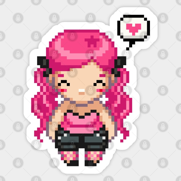 Kawaii Pixel Girl - Pixel Art - Sticker | TeePublic