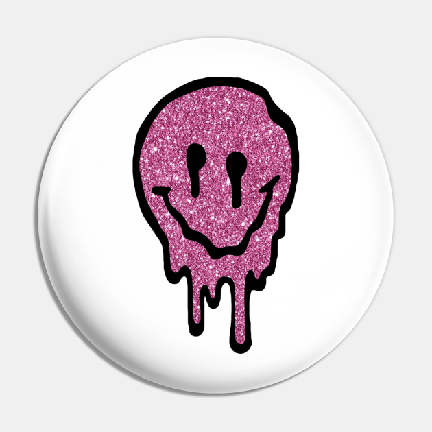 Pink Glitter Drippy Smiley Face - Shaka - Pin | TeePublic