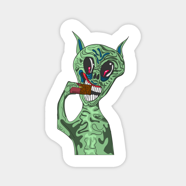 Spooky Cartoon Alien Eating A Chocolate Bar - Spooky And Creepy ...